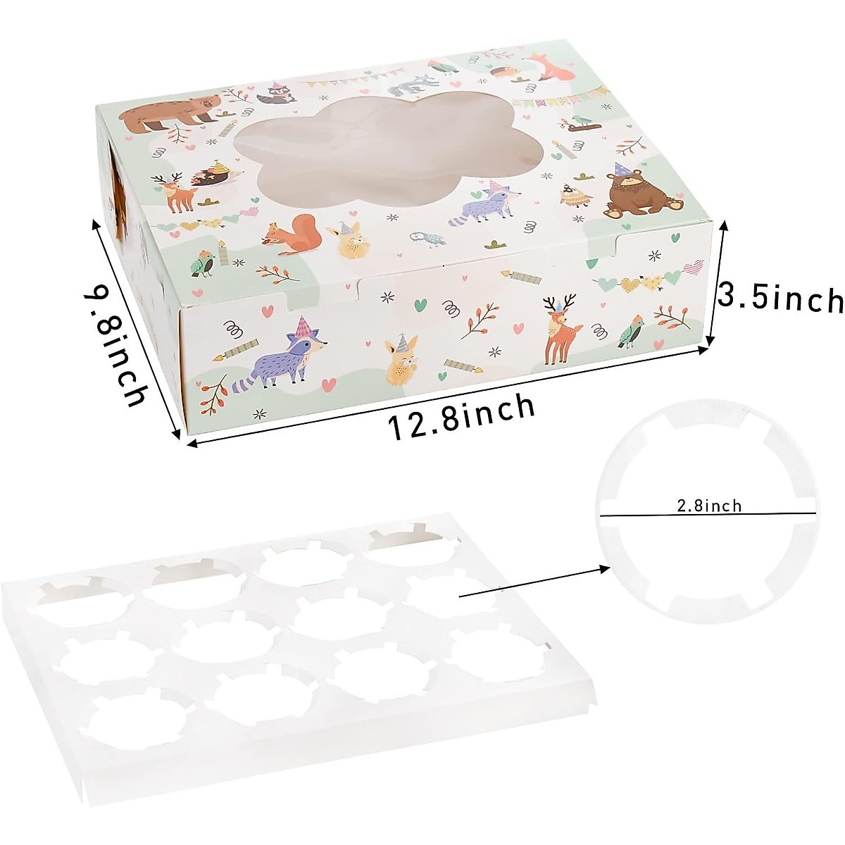 Hiceeden 20 Pack Cute Cupcake Boxes Hold 12 Count Cupcakes with Window, Paper Cupcake Containers with Detachable Inserts, Bakery Pastry Cake Carrier Holder, Cupcake Packaging Boxes for Muffins Storage