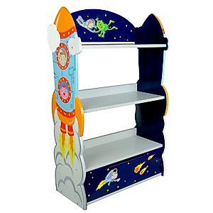Fantasy Fields Outer Space 3 Tier Kids Bookcase, Wooden Kids Book Shelf with Hand Crafted Designs and Toy Storage Drawer, Blue