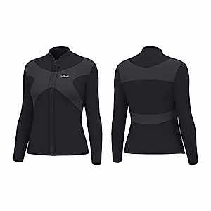 Hevto Wetsuits Tops X Women 3mm Neoprene Jacket Long Sleeve Surfing Swimming Front Zip Keep Warm (X-Women Gray, S2)