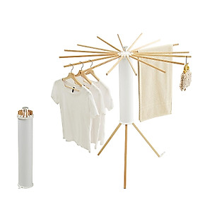 JOOM Tripod Clothes Drying Rack, Garment Rack Portable and Foldable Space Saving Laundry Drying Rack - Drying Rack clothing Floor Folding Balcony Bedroom Household Wooden