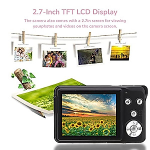 Digital Camera for Teens, 2.7K Ultra HD 48MP Point and Shoot Camera, 2.7in LCD Rechargeable Students Compact Camera with 16X Digital Zoom, Mini Vlogging Cameras for Kids Beginners