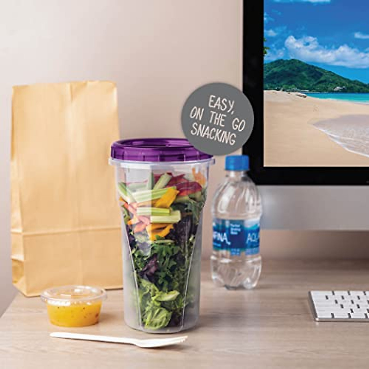 PLASTICPRO 48 Ounce Twist Top Deli Containers Clear bottom With Purple Top Twist on Lids Reusable, Stackable, Food Storage Freezer Container