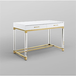 Posh Briar 2-Drawer Metal Writing Desk with Acrylic Legs in White/Gold