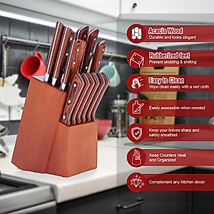 Kitchen Knife Block Set, E-far 17-Piece High Carbon Forged Stainless Steel Knife Sets Includes Chef Utility Paring Steak Serrated Bread Santoku Knife Sharpener - Full Tang Design