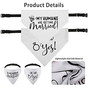 RISF Engagement Dog Bandana,My Humans are Getting Married She Said Yes Dog Bandana Collar,Strong D-Ring Engagement Dog Bandana,Adjustable Dog Collar with Quick Release Buckle for Dogs Cats (L, White)