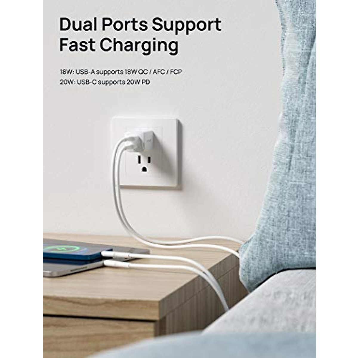 USB C Charger Block, JSAUX 20W Dual Port Fast Charger, USB Type C PD and QC 3.0 Foldable Wall Charger Plug Mini Adapter for iPhone 14 13 12 Pro Max SE, Apple Watch Series 7, iPad Pro Air, Airpods