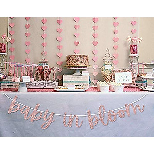 Baby in Bloom Rose Gold Glitter Banner Sign Garland Pre-Strung for Spring Baby Shower Floral Theme Baby Shower Decorations (Rose Gold)