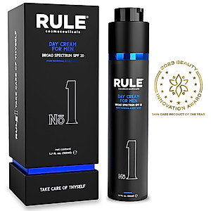 RULE COSMECEUTICALS - No.1 Day Cream, Face Moisturizer for Men, SPF 20, 10-in-1 Men’s Face Cream, Sunscreen for Normal to Dry Skin, Men’s Grooming, Collagen, Vitamin B, C, E, 50 mL