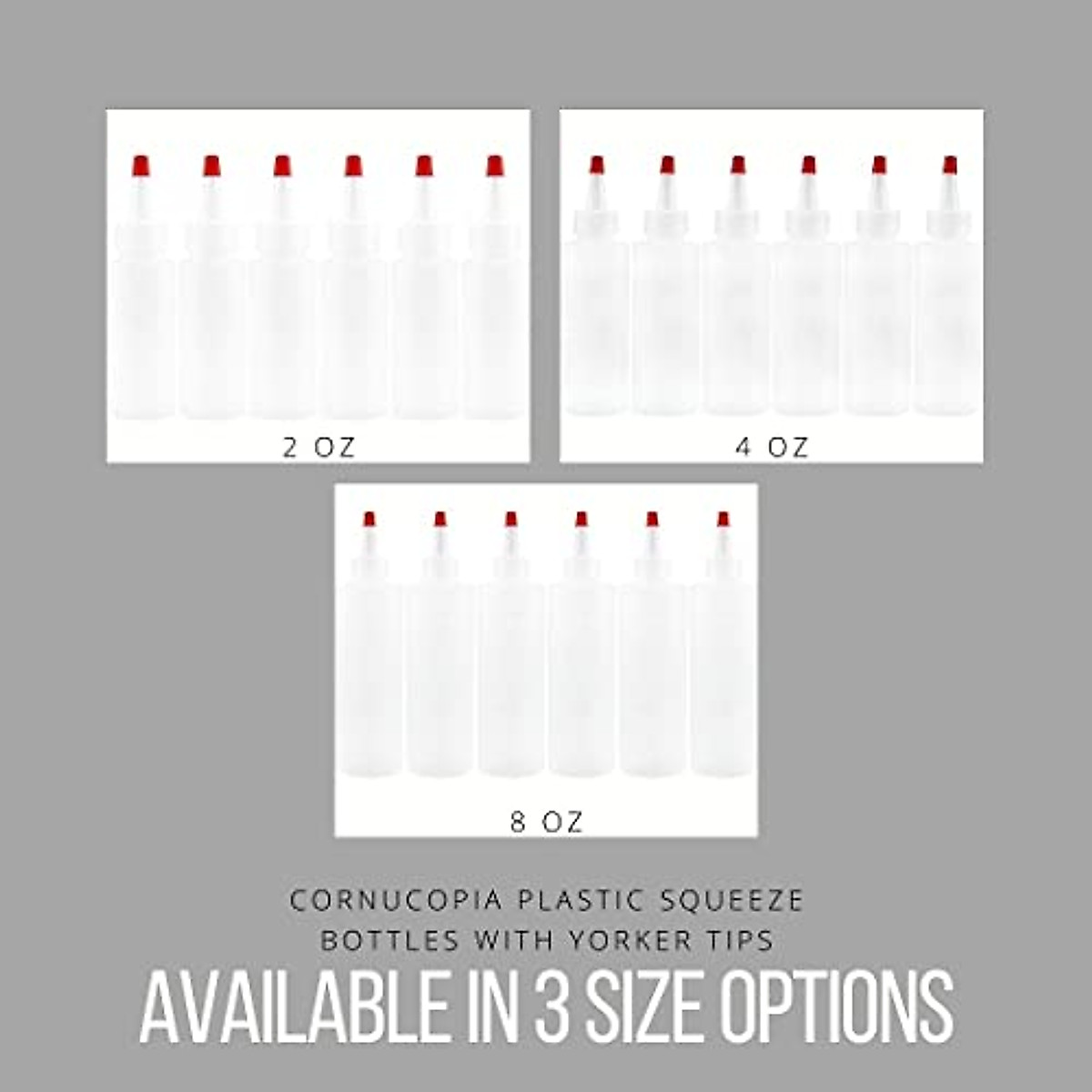 Cornucopia 2oz HDPE Plastic Squeeze Bottles w/Yorker Tips (6-Pack), Empty Refillable Bottles for Arts, Crafts & Kitchen