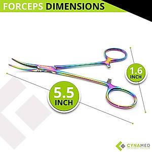 Cynamed Set of 2 Artzone Multi Color Hemostat Forceps with Serrated Jaws, Stainless Steel Rainbow Pliers - 5 inch