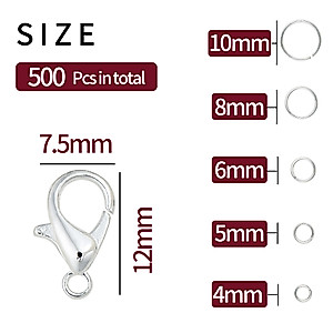 KOPOX 5 Sizes Silver and Gold Open Jump Rings, 500PCS O Rings and Lobster Clasps, Small and Large Jump Rings for Jewelry Making and Keychains