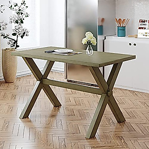 UBGO Chair for 4, 3 Piece Modern Leisure Set with 2 Upholstered Bench Rectangular Table for Kitchen, Dining Room, Restaurant, Apartment Small Space Furniture, Gray Green