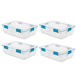 Sterilite Gasket Box, Stackable Storage Bin with Latching Lid, 37 Quart, 8 Pack