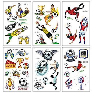 Konsait Football Tattoos Soccer Ball Tattoos Kids Children Temporary Transfer Tattoos Boys Birthday Party Bag & Stocking Fillers, 142PCS