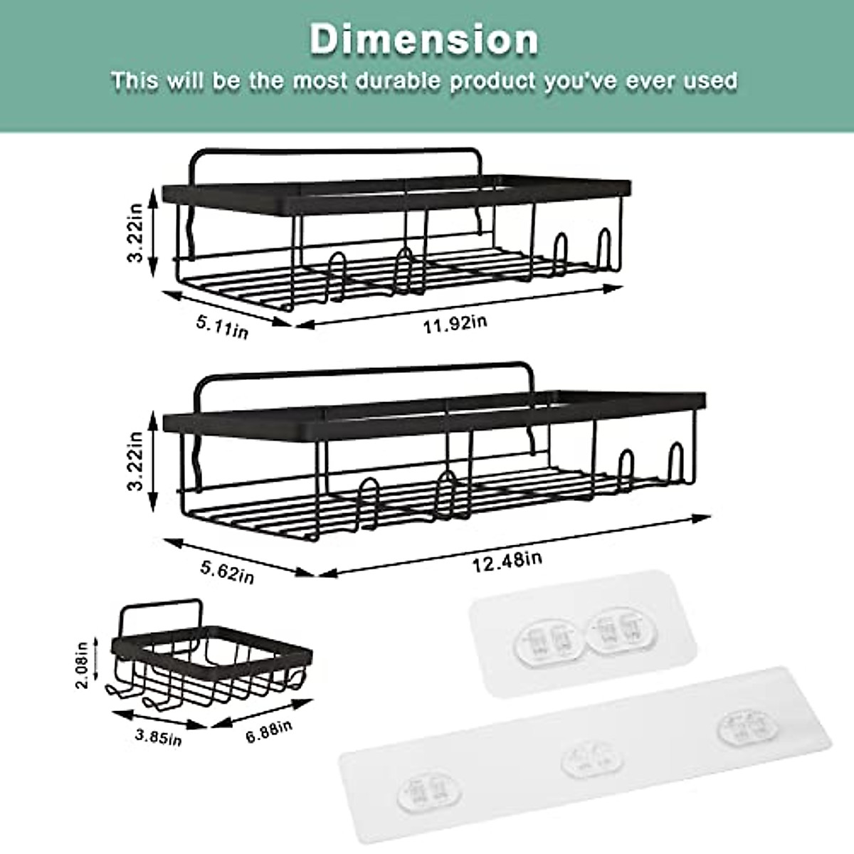 Fakoidat Shower Caddy with Soap Dish Holder, Set of 4 Adhesive Shower Shelves, Large Capacity Rustproof Stainless Steel Bathroom Organizer for Inside Shower, No Drilling Needed, Sleek Black Finish