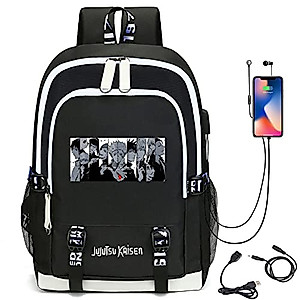Luckbanjie 17'' Jujutsu Kaisen Cosplay Backpack with USB Charging Port, Anime JJK gojo satoru School Backpacks Bag Daypack for Women Men (B)