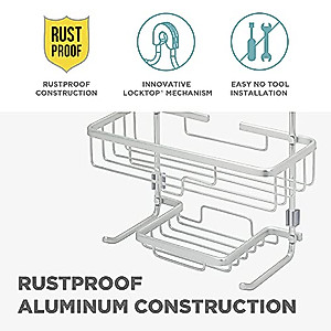 Zenna Home Hanging Shower Caddy, Over the Shower Head Bathroom Storage, Rustproof, No Drilling, Bath Organizer with 2 Shelves, Soap Tray, Razor Holders and Hooks, Satin Chrome