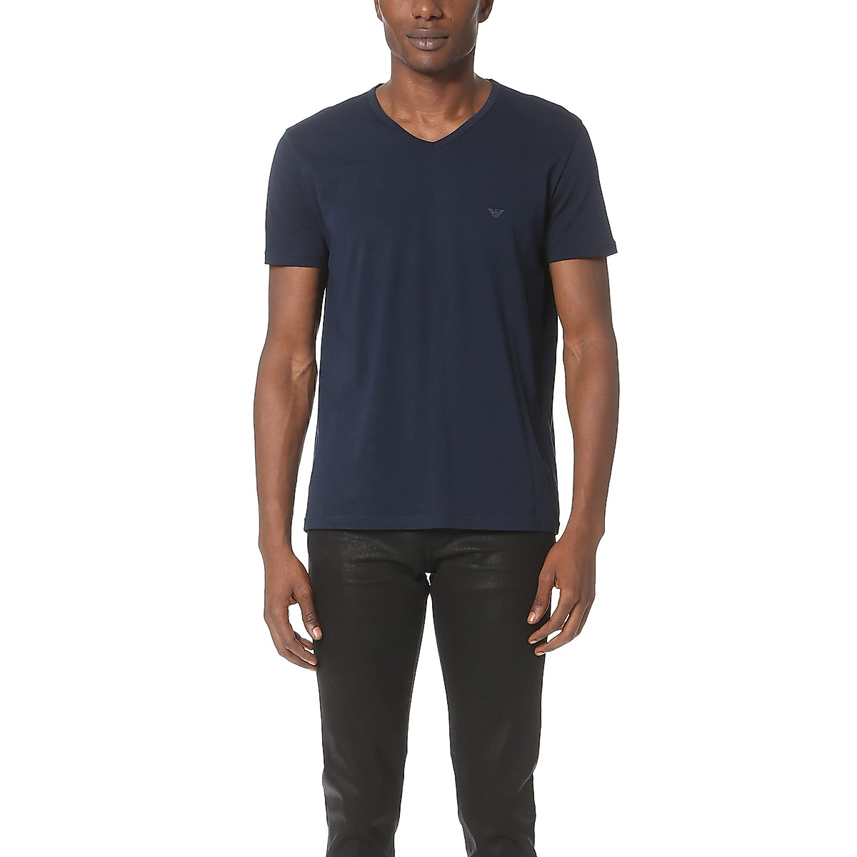 Emporio Armani mens Cotton V-neck Undershirts Base Layer Top, Grey/Navy/Black, Large US