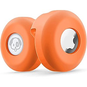 Airtag Dog Collar Holder Silicone Waterproof Protective Air Tag Cat Collar Cover, Anti-Lost Locator Case for Apple Airtags Compatible with Pet Collars Loop Dogs Cats & Pets Accessories (Orange)