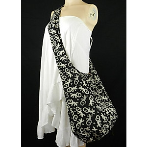 BTP! Gecko Hippie Hobo Thai Cotton Sling Crossbody Bag Messenger Shoulder Purse (Black GC1)