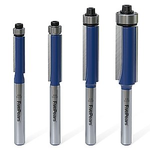 FivePears 4Pcs Flush Trim Router Bits Set 1/4 Inch Shank, Bottom Bearing Flush Cut Trim Router Bit for Woodworking, 1/4", 5/16", 3/8", 1/2" Diameter
