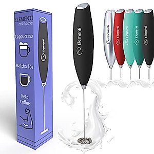 Elementi Milk Frother Wand - Electric Handheld Matcha Whisk (Black) - Coffee Hand Frother & Frappe Maker - Coffee Mixer - Electric Coffee Drink Stirrer - Handheld Frother Blender Stick & Mini Mixer