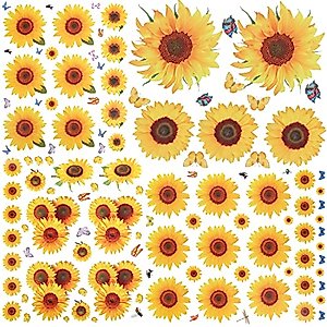 135 Pcs Sunflower Wall Sticker, Removable Sunflower Stickers Waterproof 3D Sunflower Wall Decor Stickers for Kids Mothers Day Decorations Bathroom Kitchen Decor Decals