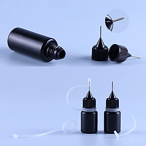 NANSHINE 12pcs 10ml(0.34oz) Black Needle Tip Glue Bottle Squeeze Bottle With 2pcs Funnel, Light-proof Plastic Bottle Reagent Dispensing Bottle Precision Tip Applicator Bottles