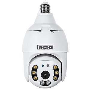 EVERSECU 2K 4MP Light Bulb Security Camera, Outdoor Waterproof, 360° View, 2.4G WiFi&Wireless, Motion Detection, Auto Tracking, 2 Way Audio, Color Night Vision, Work with Alexa Google, Siren Alarm