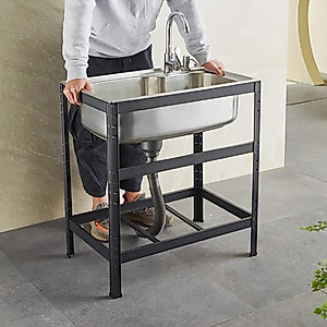 HCZION Camping Sink Portable Kitchen Sink Outdoor Utility Sink Kitchen Washing Hand Basin Farmhouse Washing Sink/Freestanding/Sturdy Anti-Overflow (Color : Cold, Size : 58x43cm(23x17in))