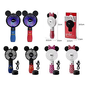 Cute Personal Mini Fan, Handheld & Portable USB Rechargeable Fan with Beautiful LED Light, 3 Adjustable Speeds, Portable Holder, for Indoor Or Outdoor Activities, Cute Mouse