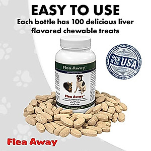 Flea Away All Natural Supplement for Fleas, Ticks, and Mosquitos Prevention for Dogs and Cats, 100 Chewable Tablets, 3 Pack