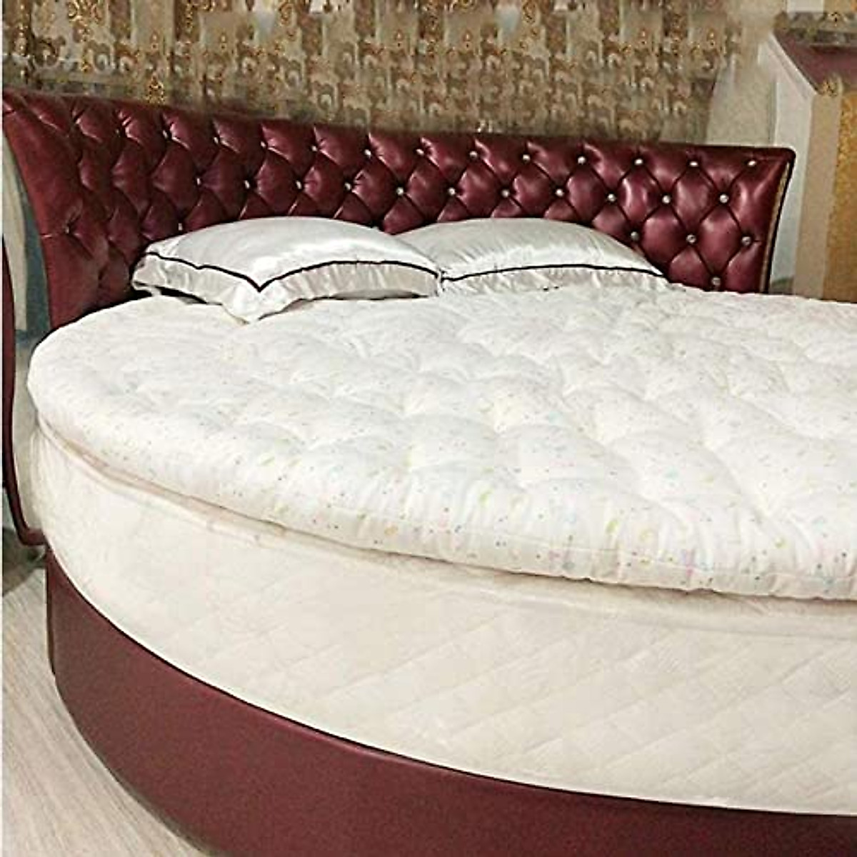 Round Mattress Topper- Quilted Comfort Pad with Solid Color Cover and 100% Cotton Fill Weight 2KG,White-Diameter200cm(79inch)