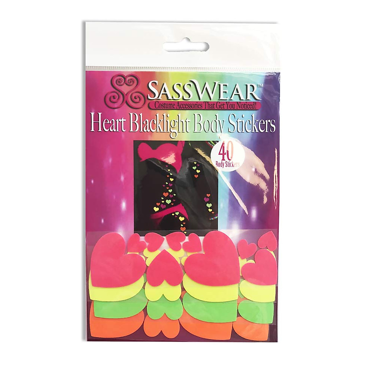 Sasswear Blacklight Heart Body Stickers - Neon, 40/pk