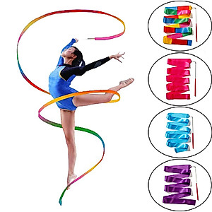 Ceqiny 5pcs Dance Ribbons with Wand 2 Meters Rhythmic Gymnastic Ribbon Rainbow Streamers Dance Streamer Rhythm Sticks Art Ribbon Perfect for Talent Shows Kids Art Dance Baton Twirling, Assorted Color