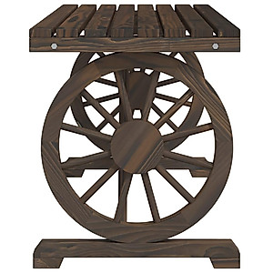 vidaXL Solid Fir Wood Patio Table 35.4""x19.7""x15.7"" - Brown Rectangular Outdoor Dining/Garden/Terrace Furniture with Wagon Wheel Design, 365114