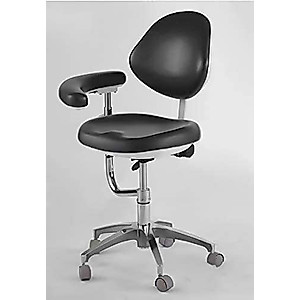 Dental Adjustable Doctor's Stool Assistant Chair+360 Degree Rotation Armrest PU Black #14