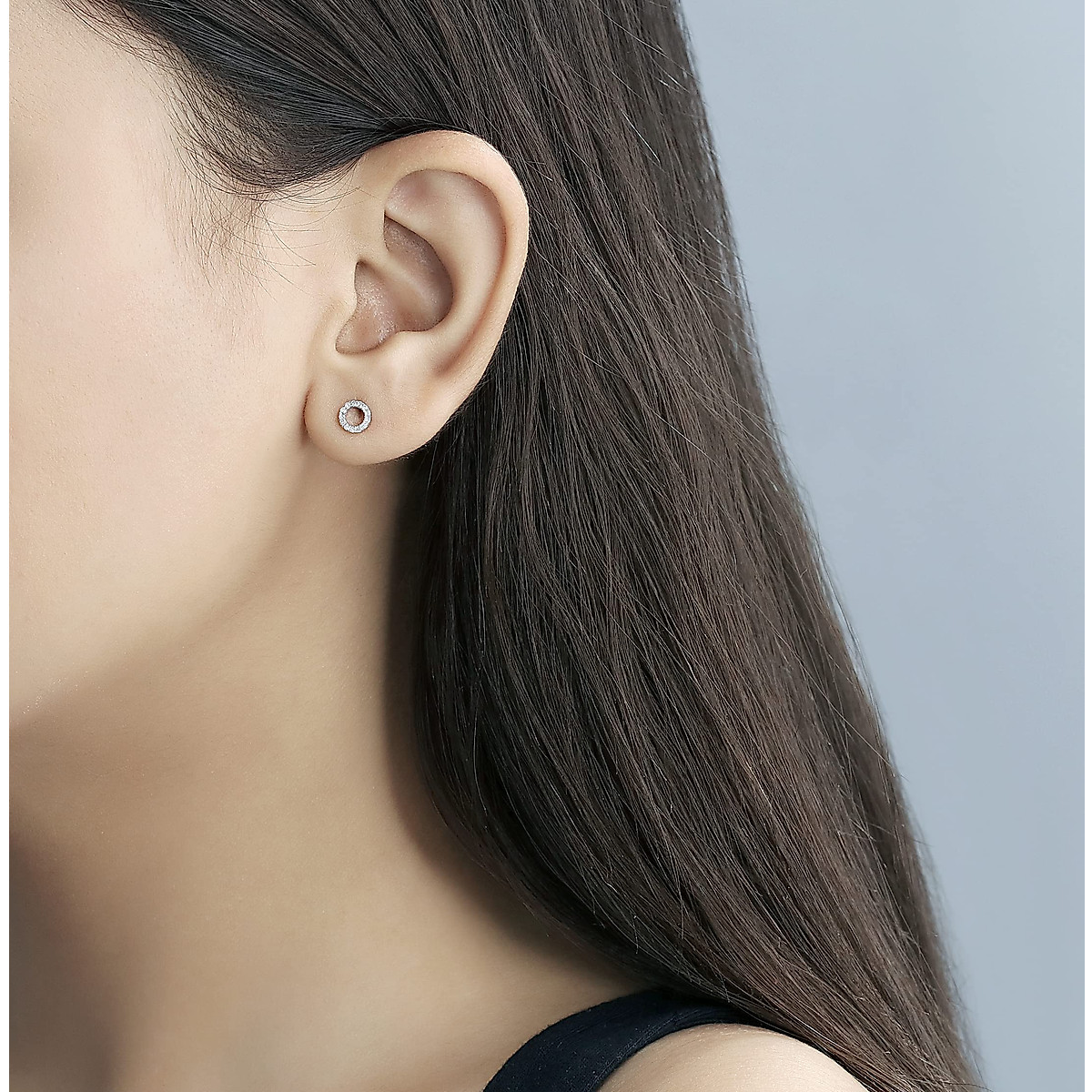 Dazzlingrock Collection Round White Diamond Hollow Circle Shape Stud Earrings for Women (0.10 ctw, Color I-J, Clarity I2-I3) in 10K White Gold in Screw Back