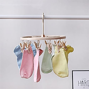 N/A Rotatable Multifunctional Round with 12 Clips Plastic Foldable Clips Indoor Socks Drying Rack ( Color : Apricot , Size : 24.5X20.7cm )