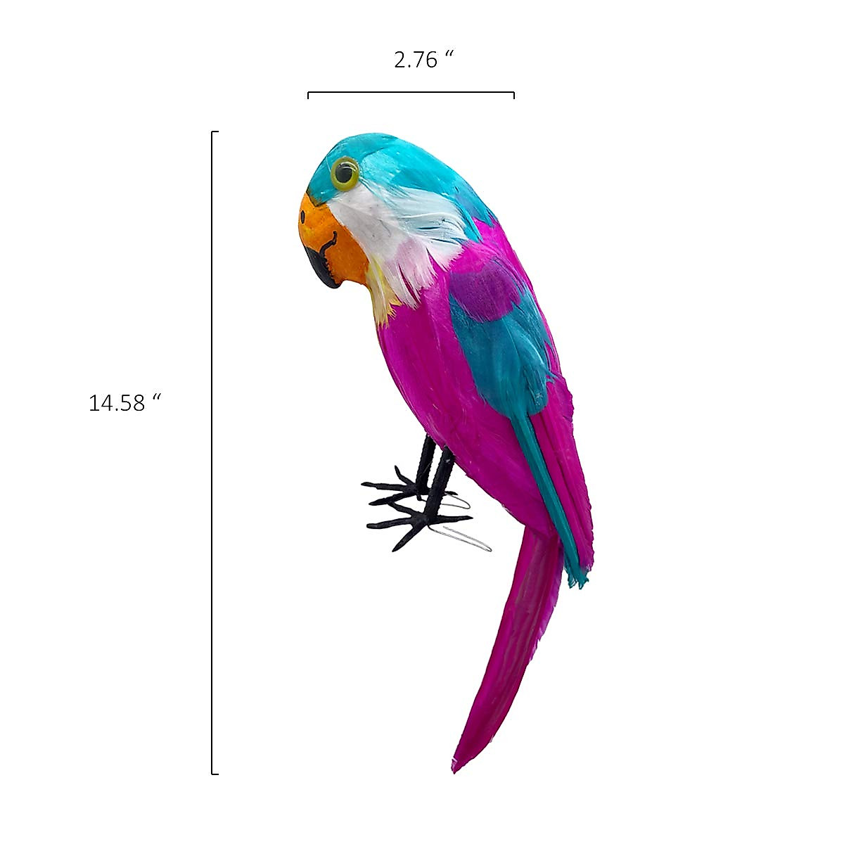 LWINGFLYER 1pcs 14.5" Pink Fake Parrots Artificial Birds Lifelike Feathered Birds for Home Garden Party Crafts Decoration