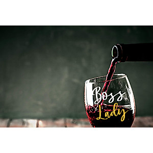 AW Fashions Boss Lady 15oz Wine Glass for Women - Funny Unique Office Gift Idea for Girl Boss, Boss Babe, Women Bosses, Lady, Female, Office, Appreciation Perfect Birthday Gifts for The Office