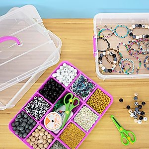 TERGOO 2 Layer Plastic Storage Containers with Removable Tray, Multipurpose Stack & Carry Box with Lid, Portable Craft Organizers and Storage Bin for Organizing Art & Craft Supplies, Crayon(Purple)