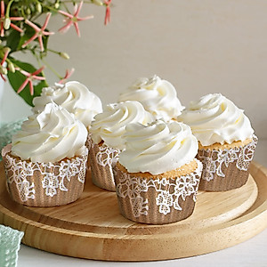 300 count Rustic Cupcake Liners Rustic Bridal Shower Lace Cupcake Wrappers Cupcake Liners for Baking Baby Shower Bridal Shower Birthday Party Themed Decorations