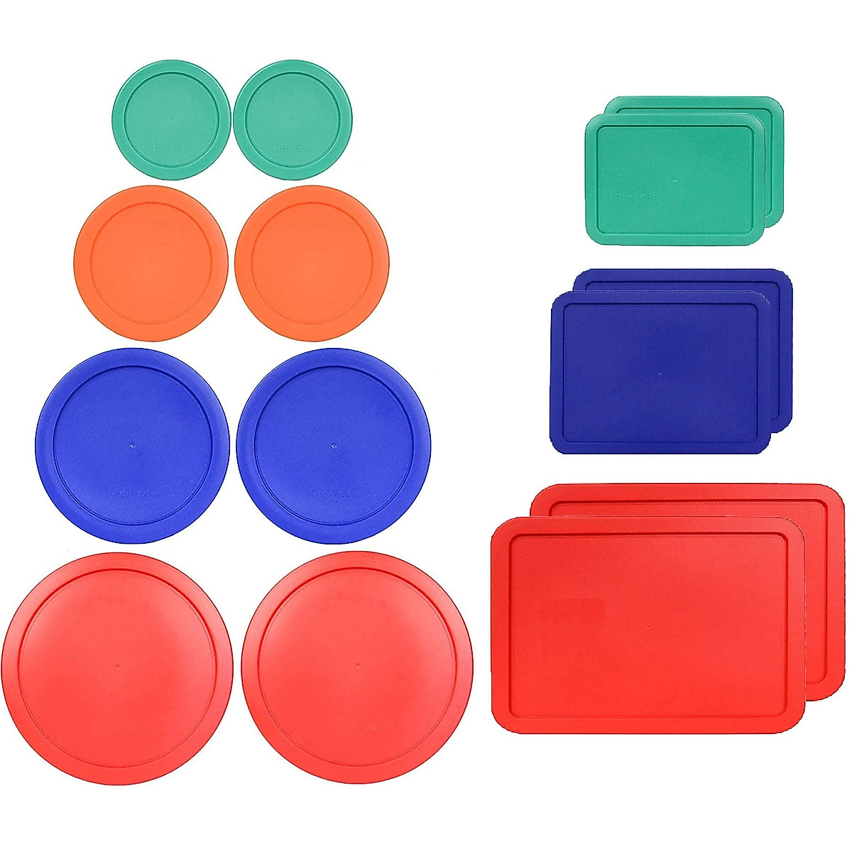 Klareware 1 Cup 2 Cup 3 cup 4 cup 6 cup 7 Cup 11 cup Round Plastic Food Storage Replacement Lids Covers for Klareware Anchor Hocking and Pyrex Glass Bowls (Container not Included) (14 Pack)