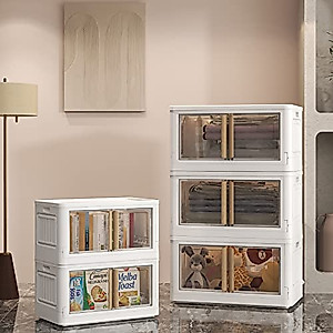 Nafenai Storage Bins with Lids - Folding plastic storage bin,44 Quart Collapsible storage box with Wheels,Double Door Stackable Closet Organizers,Storage boxs for Home