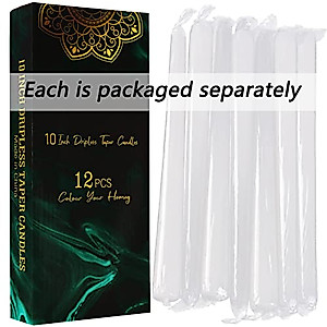 Dripless Taper Candles - Unscented White Candles Bulk - Candle Sticks Long Burning 7.5-8 Hours - for Candlesticks, Dinner Table, Vigil, Advent, Christmas, Thanksgiving, Kwanzaa - 12 Pack,10 Inch Tall