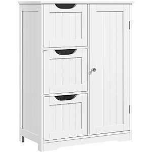 Yaheetech Bathroom Floor Storage Cabinet, Bathroom Freestanding Cabinet with 3 Large Drawers & Adjustable Shelf, 12 x 24 x 32 Inches, White
