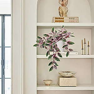 GnFlus Fake Plants, 20 Inch Artificial Peperomia Watermelon Plant Faux Greenery Potted Vine in Ceramic Pot for Home Bedroom Office Table Shef Indoor Outdoor Decor - Style 1