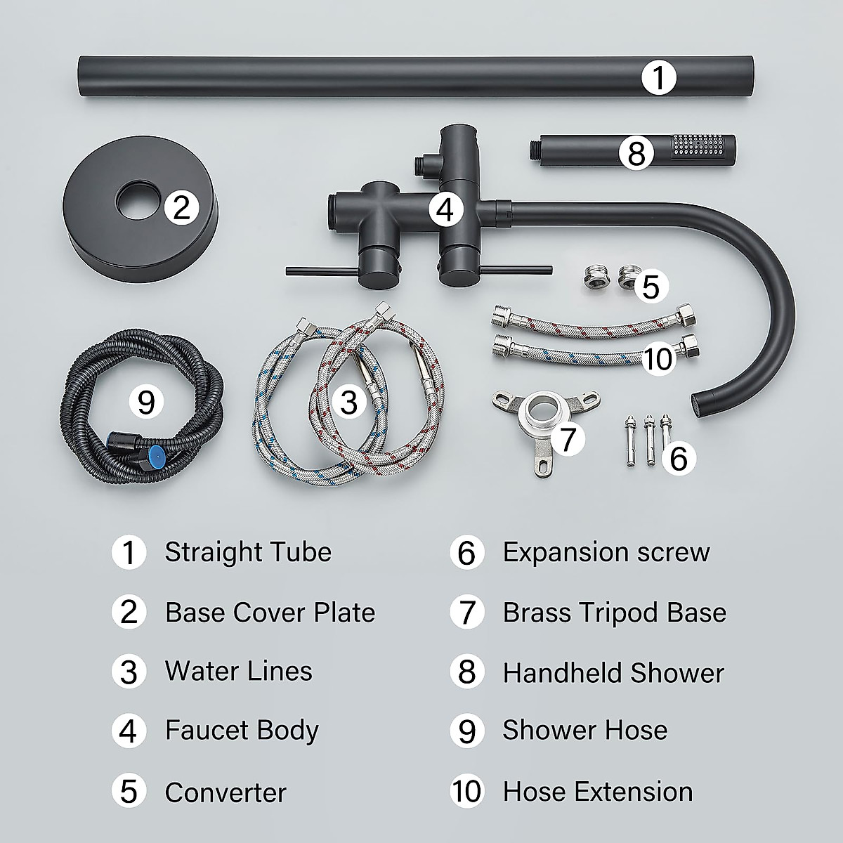 YAGATAP Freestanding Bathtub Faucet Floor Mount Tub Filler Matte Black High Flow Shower Faucets with Handheld Shower Mixer Taps Swivel Spout