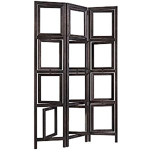 MyGift 3-Panel Vintage Dark Brown Folding Double-Sided Rotating Photo Frame Room Divider Screen